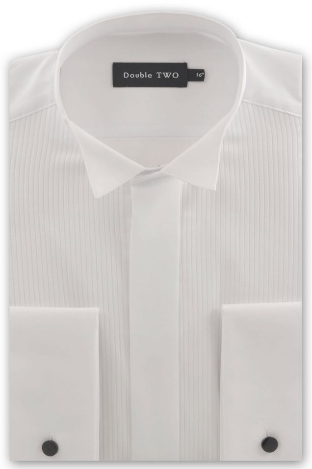 Double Cuff Wing Collar Ribbed Pique Dress Shirt