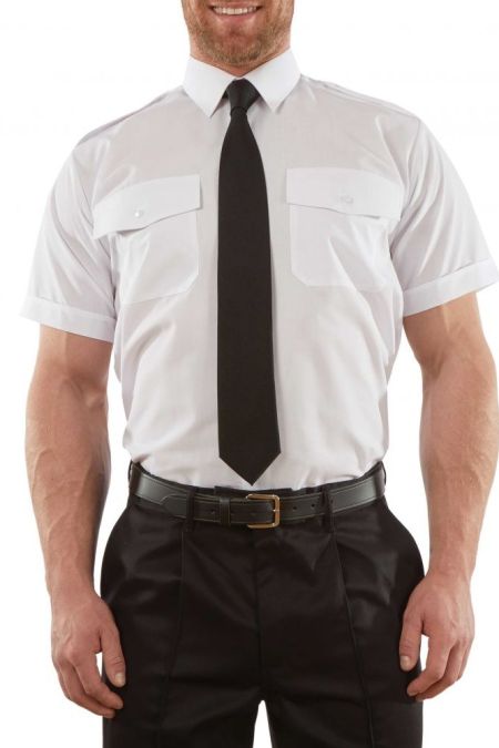 White Short Sleeve Mens Pilot Shirt