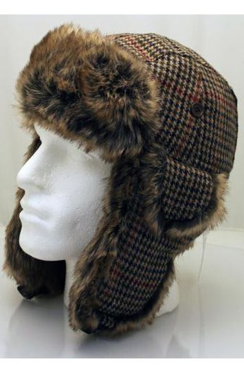 Wool Mix Dog tooth Trapper Hat with Faux Fur from Sophos